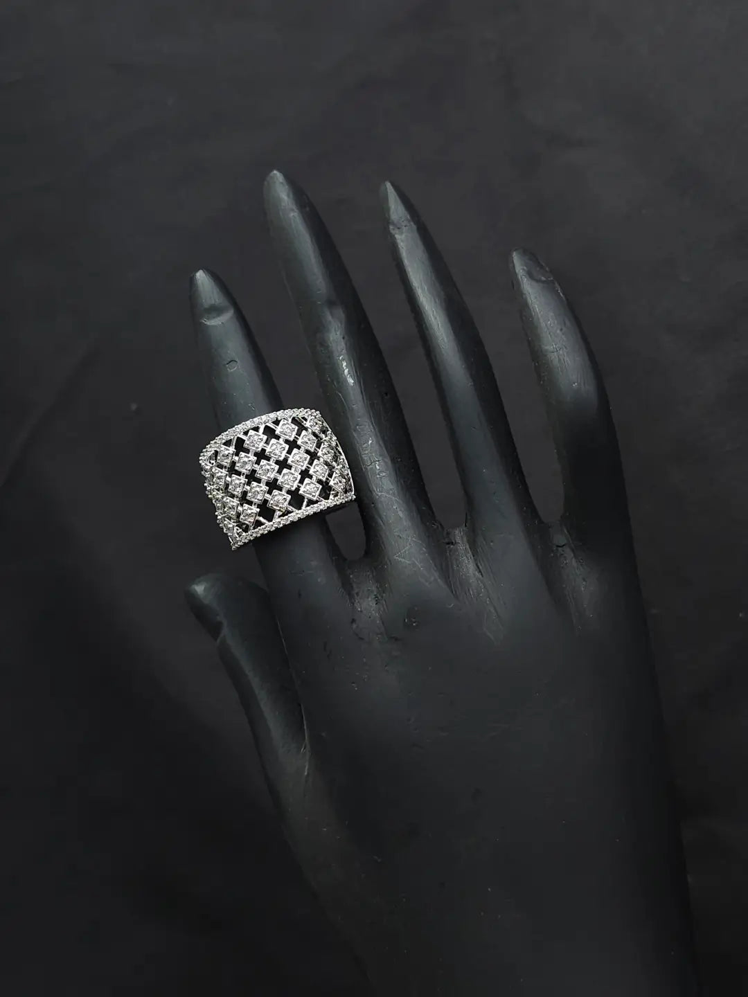 Silver Grid Ring for Women - Cocktail & Party Ring | Twinsho